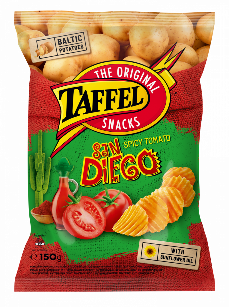 Aštrių pomidorų skonio bulvių traškučiai „San Diego" - Taffel Taffel